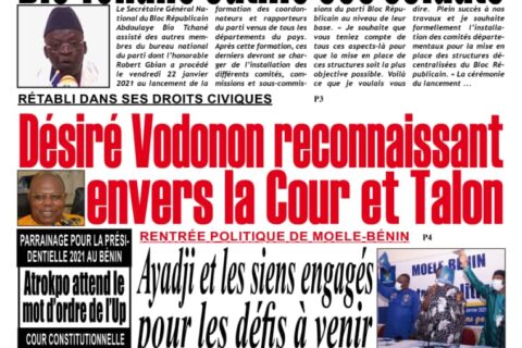 La Une du mercredi 12 novembre 2025 - Le Béninois Libéré